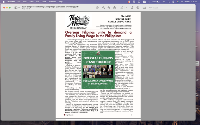 TINIG MIGRANTE (Special Issue) on Family Living Wage in the Philippines